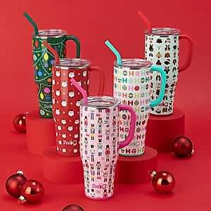 Swig Life 40oz Mega Mug, 40 oz Tumbler with Handle and Straw, Cup Holder Friendly, Dishwasher Safe, Extra Large Insulated Tumbler, Stainless Steel (O Christmas Tree)