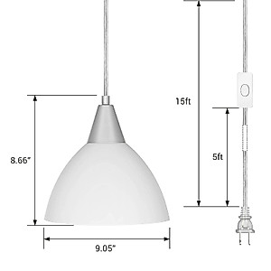 DEWENWILS Plug in Pendant Light, Hanging Light with 15Ft Clear Cord, On/Off Switch, Frosted Plastic White Shade, Hanging Ceiling Light for Living Room, Bedroom, Dining Hall, Pack of 2