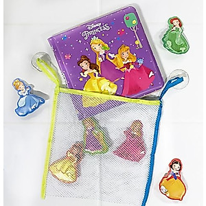 Disney Princess Bath Time Books - Activity Books for kids, Bath book, 6 Padded suction cups, 1 Mesh bag