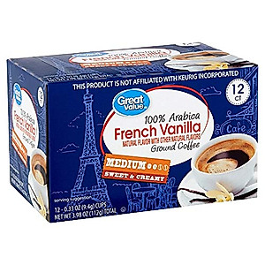 Great Value French Vanilla Ground Coffee Single Serve Cups, Light Roast, 12 Count (Pack of 2)