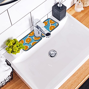 Kitchen Faucet Absorbent Mat 4 Pieces Fruit Orange Sunglasses Faucet Sink Splash Guard Bathroom Counter and RV,Faucet Counter Sink Water Stains Preventer