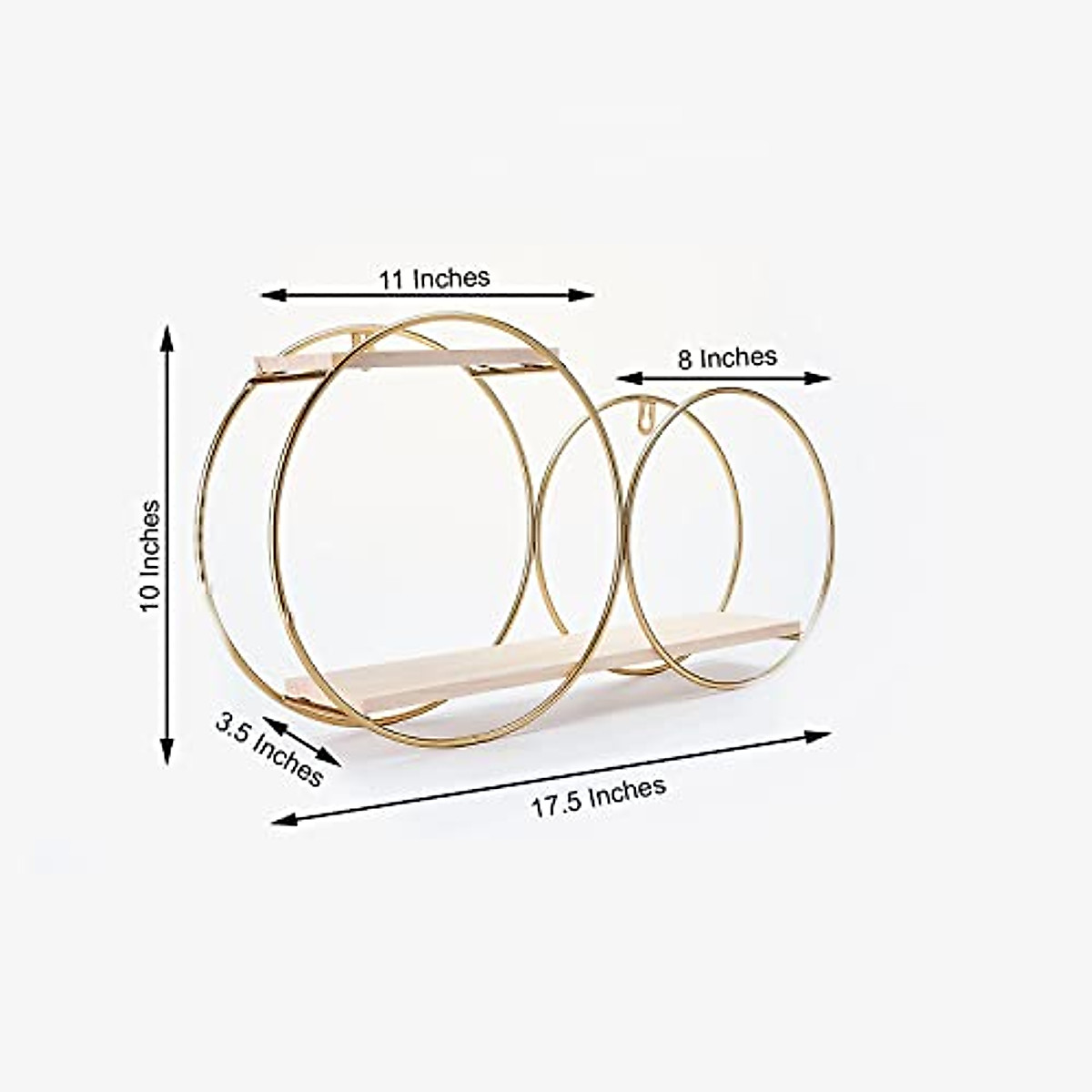 Efavormart 2-Tier Geometric Floating Shelf, Wall Hanging Shelves with Gold Double Hoop Design - 10" H x 18" L for Living Room, Bedroom, Kitchen, Bathroom, Study Room, Garden Sheds, Wall Decoration