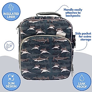 Insulated Lunch Box w Snack Pocket & Water Bottle Holder- Boys or Kids School Lunchbox Tote Keeps Food Hotter or Colder Longer- Reusable Bag Fits Most Bento Boxes Ice Packs Nesting Containers - Shark