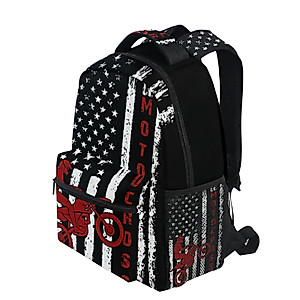 American Flag Motorcycle Backpack Dirt Bike School Bookbag College Shoulder Bag Travel Hiking Camping Daypack for Women Girls Men Boys