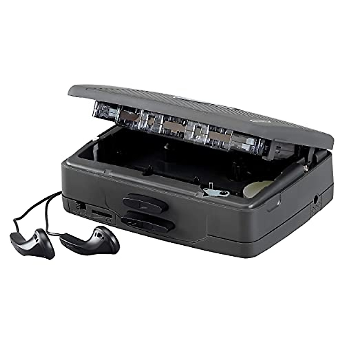 Jensen Portable Stereo Cassette Player with AM/FM Radio + Sport Earbuds (Matte Black Series)