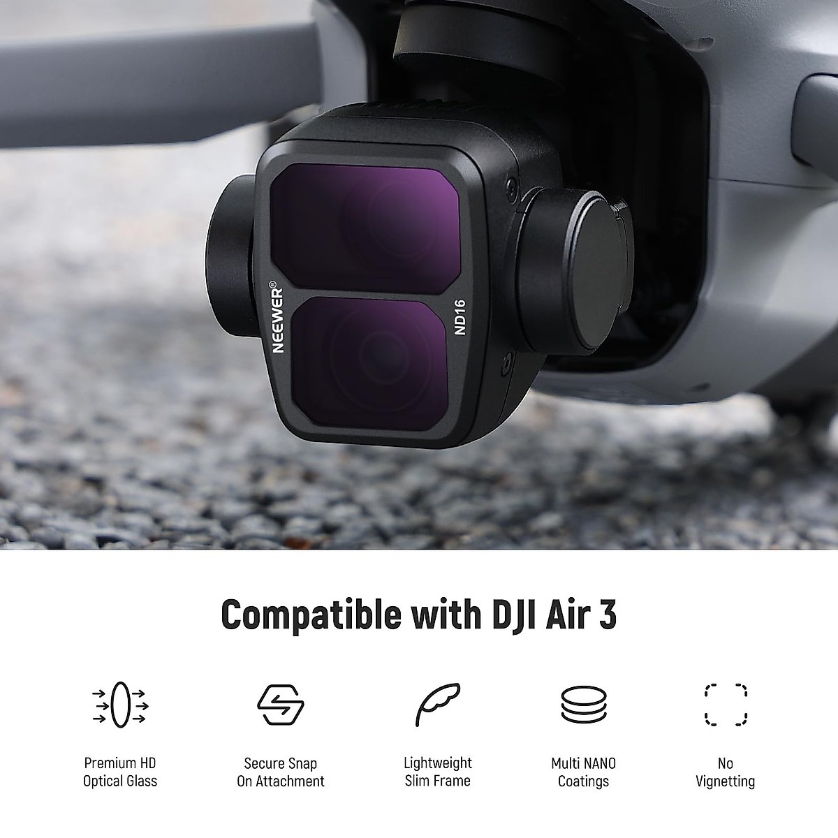 NEEWER ND & CPL Filter Set Compatible with DJI Air 3, 4 Pack ND16 ND32 ND64 CPL Polarizer Neutral Density Filter Kit, Secure Attach/Multi Coated HD Optical Glass/Lightweight Frame