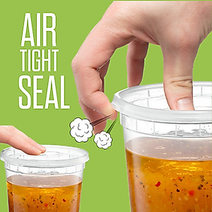 Elegant Disposables 12 OZ - 24 Sets Plastic Deli Food Storage Containers with Airtight Flexible Lids Microwavable, Leak Free, Washable, Freezer Safe.