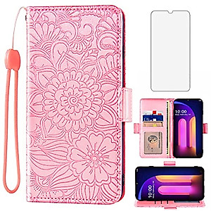 Compatible with LG V60 ThinQ V60ThinQ 5G G9 Thin Q Wallet Case and Tempered Glass Screen Protector Card Holder Stand Magnetic Leather Flip Phone Cover for LGV60 V 60 60ThinQ 60V Women Men Rose Gold