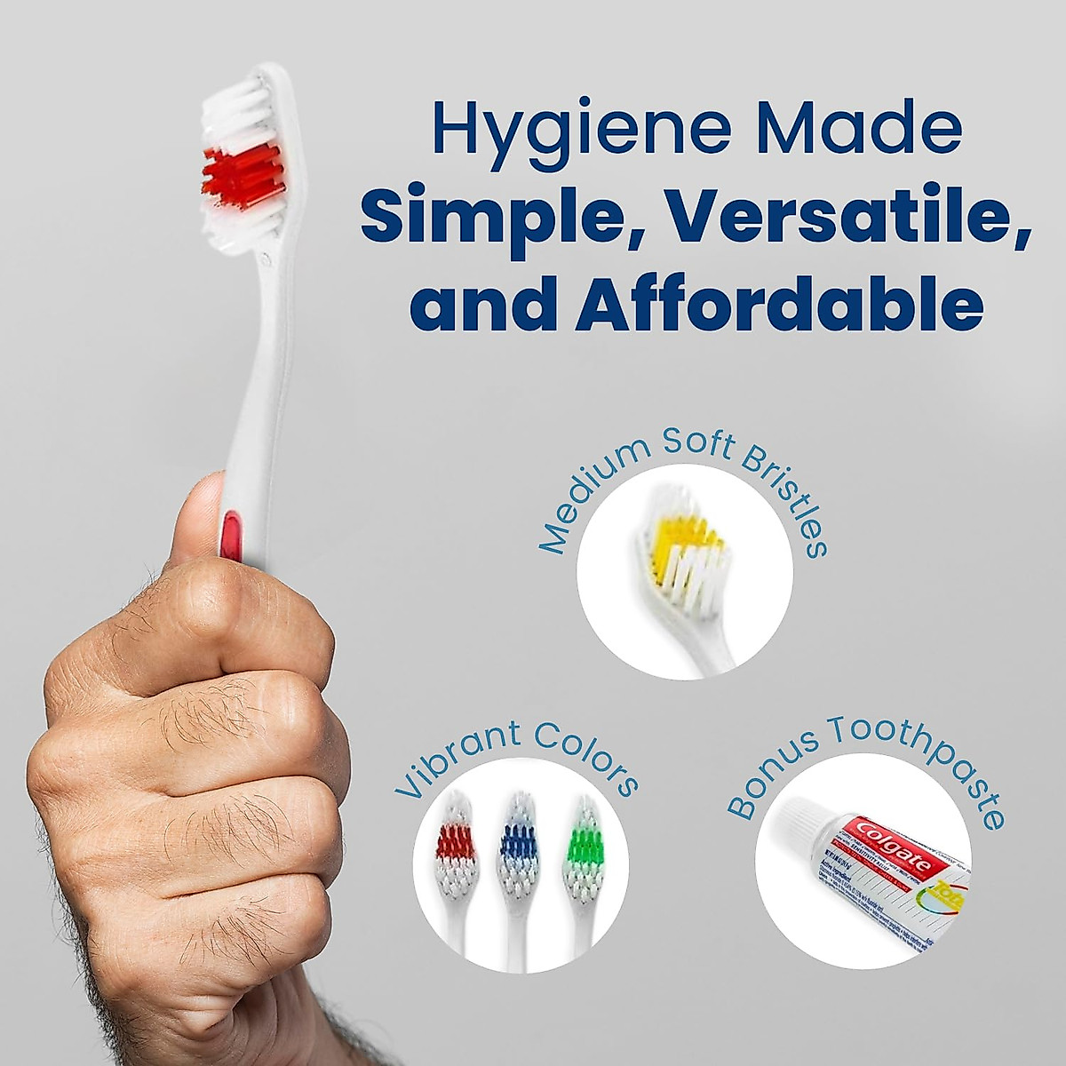 Variety Savings 100 Toothbrushes Bulk Wholesale Quantity Standard Size, Dental Care Toiletries, Medium Soft Bristles, Individually Wrapped, Homeless Care, Disposable Use, Hotels, Travel