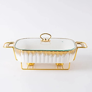 Durx-litecrete Role Warming Trays for Food, Ceramics Chafers, and Buffet Warmers Sets, Gold Plating Serving Dishes (Medium 1.9 quarts)