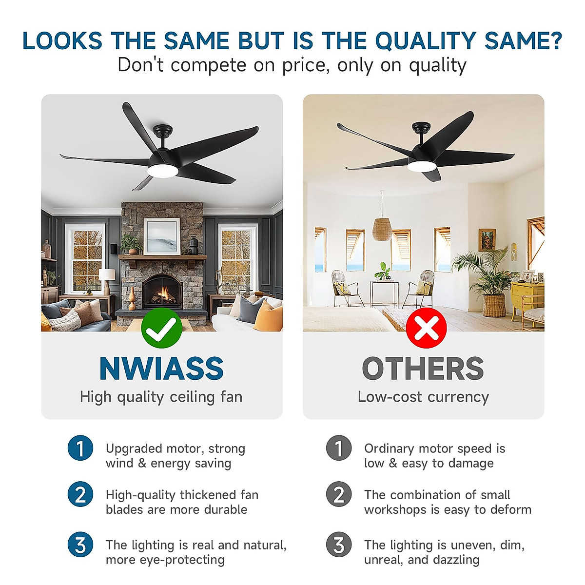 NWIASS 60 Inch Ceiling Fan with Light, Outdoor Ceiling Fan for Patios Waterproof, Black Modern Ceiling Fan with Remote 3 CCT Dimmable Large Airflow, Wet Rated Ceiling Fan for Bedroom Exterior
