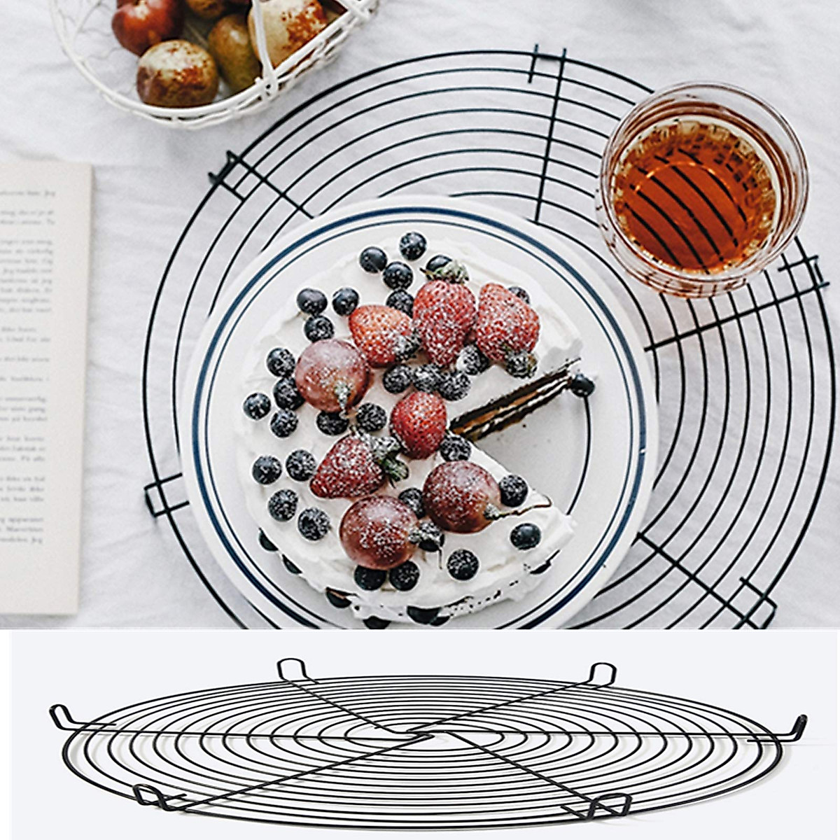 12-1/2 Round Cake Cooling Rack, Stainless Steel Baking And Steaming Rack, Used For Air Fryer Pressure Cooker (Black 2 Pieces)