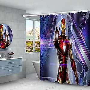 CPLAYSTORE Bathroom Set Cartoon Shower Curtain Set with Rugs, 4 Pcs Marvel Hero Waterpoof Fabric Shower Curtains with Hooks for Kids Bathroom Decor, 72''x72'' (Ironman-220305-03)