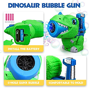 TOY Life Dinosaur Bubble Gun for Toddlers with 3 Bubble Refill Solutions, Bubble Machine for Kids Ages 4-8, Bubble Kids Leaf Blower, Bubble Blaster Gun, Bubble Maker, Easter Bubble Gift for Kids