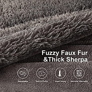Bedfolks Faux Fur Throw Blanket - Fuzzy Plush Soft Sherpa Fleece Blanket, Fluffy Cozy Throw Blankets for Couch, Sofa, Bed, Dark Grey Thick Comfy Blankets and Throws, 50 x 60 inches