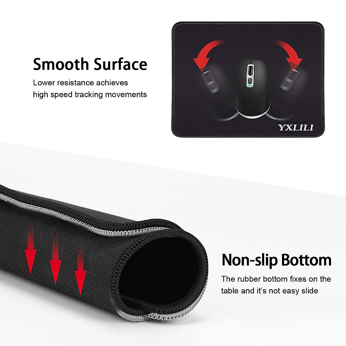 YXLILI Mouse Pad 10.6x8.3x0.12 Inch Gaming Mouse Pads Mouse Mat for Wireless Computer Mouse with Stitched Edges, Non-Slip Rubber Base, Water Resistant Mousepads for Office Home Gaming-Black