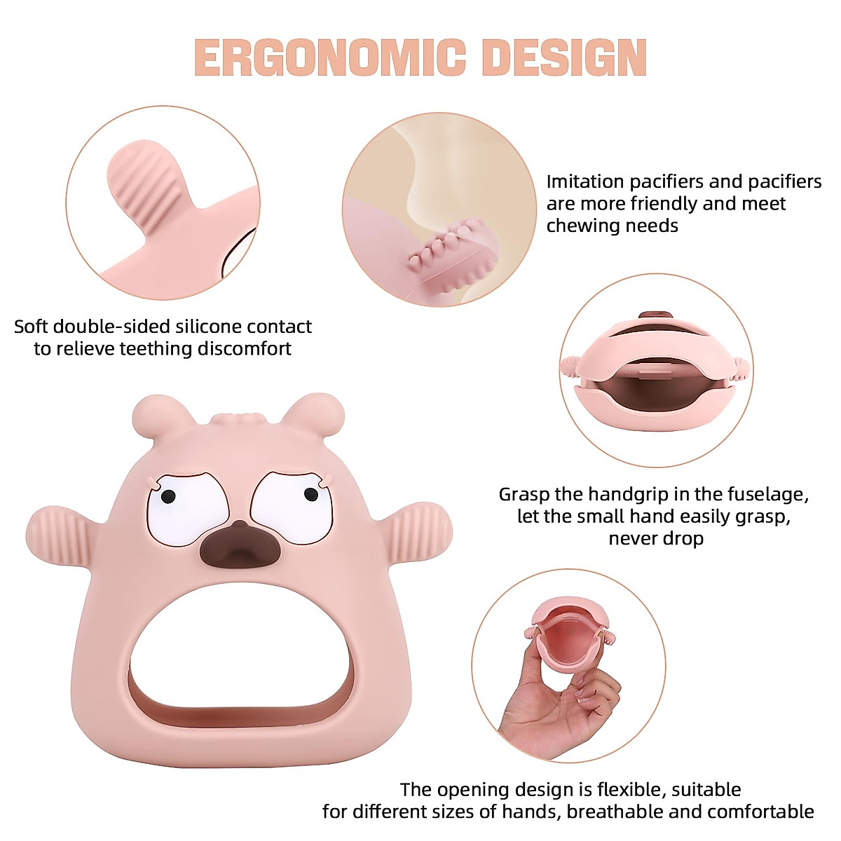 Teething Toys for Babies 0-6-12 Months, Baby Teether Never Drop Baby Teether for Teething Relief, Silicone Baby Hand Mittens with Sucking Need Pacifier, Baby Chew Toys for Breast Feeding (Pink)