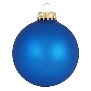 Glass Christmas Tree Ornaments - 67mm / 2.63" [8 Pieces] Designer Balls from Christmas By Krebs Seamless Hanging Holiday Decor (Velvet Classic Blue)