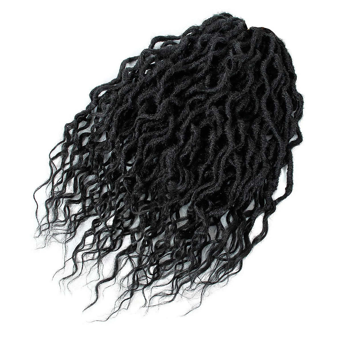 Faux Hair Goddess Locs Crochet Hair 6Packs 24Inch Pre-looped with Soft Curly Ends Dreadlocks Wavy Faux Crochet Locs Synthetic Braids Extensions 72strands(24'', 1B)