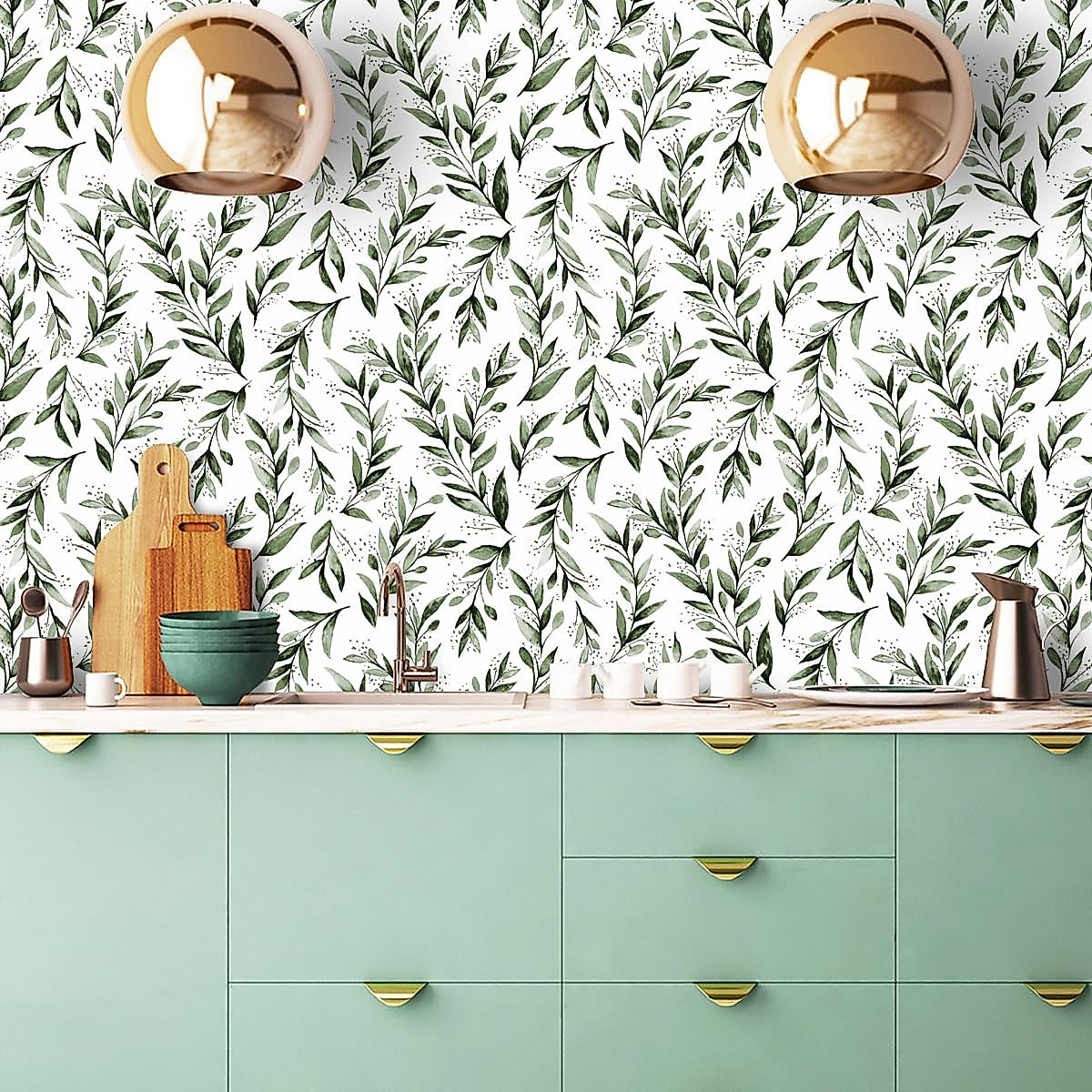 Livebor Green Leaf Wallpaper Peel and Stick Leaf Contact Paper 17.7inch x 118.1inch Green Peel and Stick Wallpaper Modern Farmhouse Wallpaper Neutral Sage Wallpaper Self Adhesive Decorative Paper