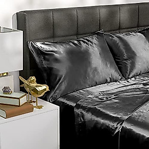 Baltic Linen Satin Luxury Sheet Set Queen Black 4-Piece Set