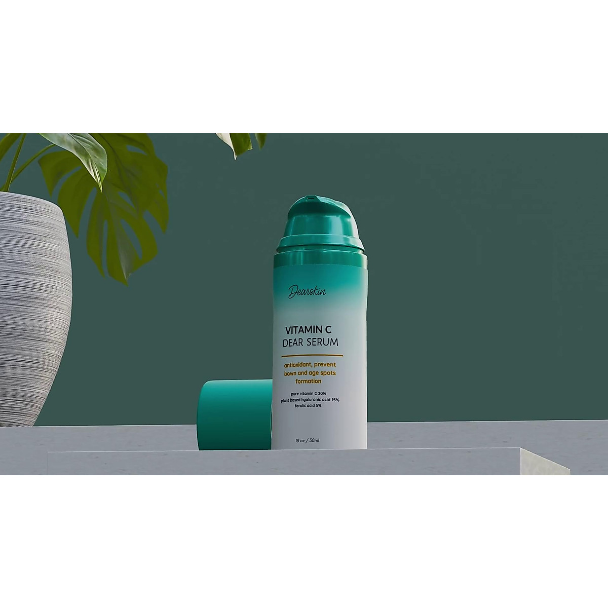 Dearskin Vitamin C Serum 20% - PURE L-ASCORBIC ACID, Ferulic Acid, Hyaluronic Acid Botanic, Vitamin E Organic Cruelty Free for Face and Neck Best Antioxidant, Treatment for Wrinkles, Men and Women