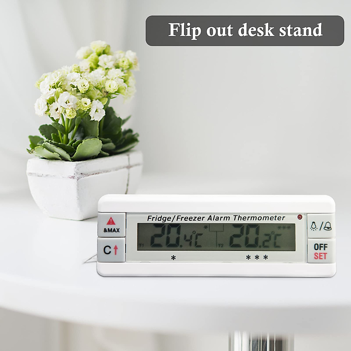 Refrigerator/Freezer Alarm Thermometer 2 Channel Fridge Thermometer with LED Alarm Indicator Max/Min Memory for Home Kitchen Restaurants Bars Cafes