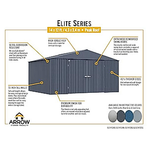 Arrow Shed Elite 14' x 12' Outdoor Lockable Gable Roof Steel Storage Shed Building, Anthracite