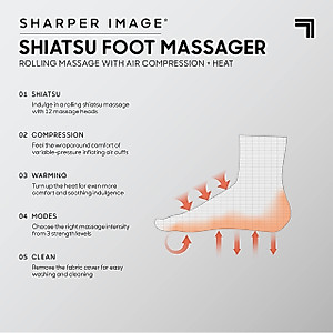 Sharper Image Shiatsu Foot Massager Rolling Massage with Air Compression, Relax Tired & Sore Toes with Heat Therapy, Adjustable Massage Levels, Fits up to Men’s 12/Women’s 14, Holiday Gift