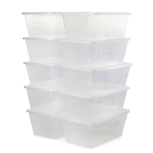Life Story 6 Liter Shoe, Accessory, and Closet Plastic Storage Box Multi-Purpose Lidded Stacking Tote Containers, Clear (50 Pack)