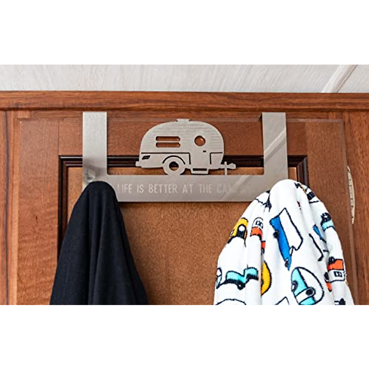 Camco Life is Better at The Campsite Over-The-Cabinet Hooks | Ideal for Small Spaces | Made of Durable Stainless Steel | (53381), Silver, Medium
