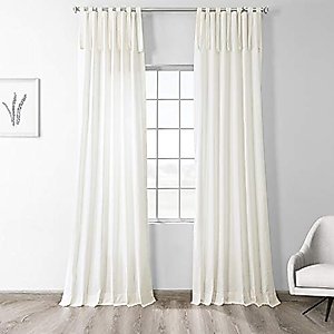 HPD Half Price Drapes Solid Tie Top Cotton Curtains 84 Inches Long (1 Panel) Luxury Light Filtering Curtains for Living Room, Modern Semi Sheer Curtain for Bedroom, 50W X 84L, Fresh Popcorn