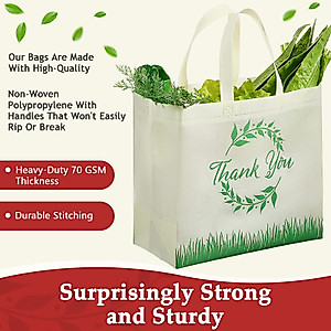 Xinnun 50 Pieces Thank You Tote Bags Bulk, Reusable Non Woven Tote Bags with Handles, Foldable Portable Fabric Tote Bag for Shopping, Grocery, Gift, Parties Boutiques Retail, 12.6 x 6.3 x 11.8 Inches