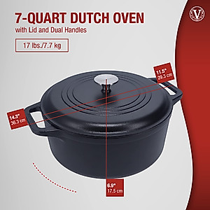 Victoria 7-Quart Cast Iron Dutch Oven with Lid and Dual Loop Handles, Seasoned with Flaxseed Oil, Made in Colombia, Black