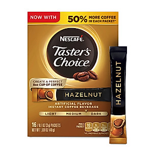 NESCAFE TASTER'S CHOICE Hazelnut Instant Coffee Beverage, 0.1 ounce 16 Count (3 packs)