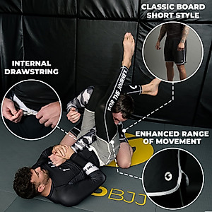 Gold BJJ Pacific Short - No-Gi Jiu Jitsu Fight Shorts (Black, Large)