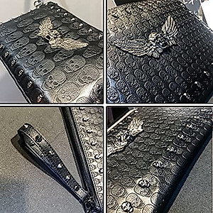 Downupdown Men&Women Clutch Skull Rivet Purse Punk Clutch Handbags Wallet with Shoulder Strap Messenger Bag Party Purse Phone Bag