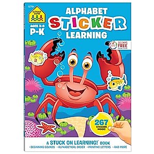 School Zone - Alphabet Stickers Workbook - 64 Pages, Ages 3 to 6, Preschool to Kindergarten, 267 Stickers, ABCs, Printing Letters, Phonics, and More (School Zone Stuck on Learning® Book Series)