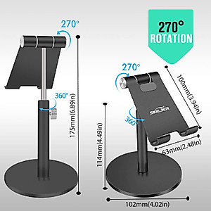 SKEJER Cell Phone Stand for Desk Adjustable Height Tablet iPhone Holder, Telescopic iPad Stand, Aluminum Alloy, Compatible with 4"-13" Smartphone Kindle Tablet Pad Phone- Black