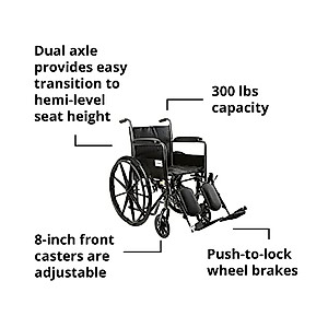 McKesson Wheelchair, Elevating Swing Away Foot Leg Rest, Fixed Arm, 18 in Seat, 300 lbs Weight Capacity, 1 Count