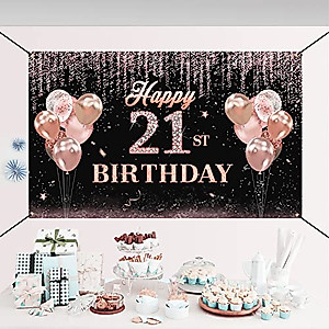 Vlipoeasn 21st Birthday Decorations for Her Rose Gold 21st Birthday Backdrop 21st Birthday Banner Happy 21st Birthday Party Supplies 21 Years Old Birthday Decoration