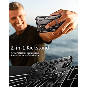 Dexnor Rugged Full Body Case for iPhone 12/12 Pro (6.1 inches) with Screen Protector & Ring Kickstand Car Mount, Slim Shockproof Protective Bumper Cover with Anti Dust Plugs (Black)