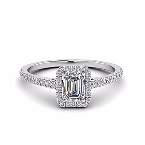 Emerald Cut Engagement Rings for Women White Gold 1.00 Carat Moissanite Halo Engagement Ring 10K 14K 18K Gold Platinum Plated Silver Anniversary Promise Wedding Rings with Text Engraving Size 4-12(14K)