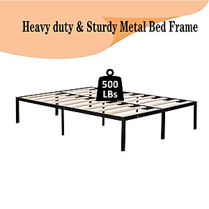 Gustonhon Full Size Metal Platform Bed Frames with Wooden Slats,14" Heavy Duty & Sturdy Metal Low Bed Frame,No Box Spring Needed,Noise Free,Easy Assembly