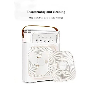 Portable Air Conditioners Fan, 4-IN-1 Personal Mini Cooling Unit with 3-Speeds, 5 Misting Holes, 7-Color Light, USB Handle, Auto Timer, Ideal for Room, Office, Travel (White)
