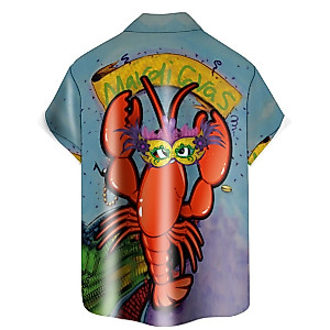 Bowling Shirts for Men Mardi Gras Carnival Chest Pocket Short Sleeve Button Down Vacation Summer Printed Top Red 5XL