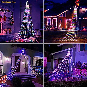 Outdoor Christmas Decorations Star String Lights 420 LED Waterproof Waterfall Lights with Christmas Tree Topper, Gorrzai 8 Lighting Modes String Lights for Tree Yard Patio Garden Party (Multi-Colored)
