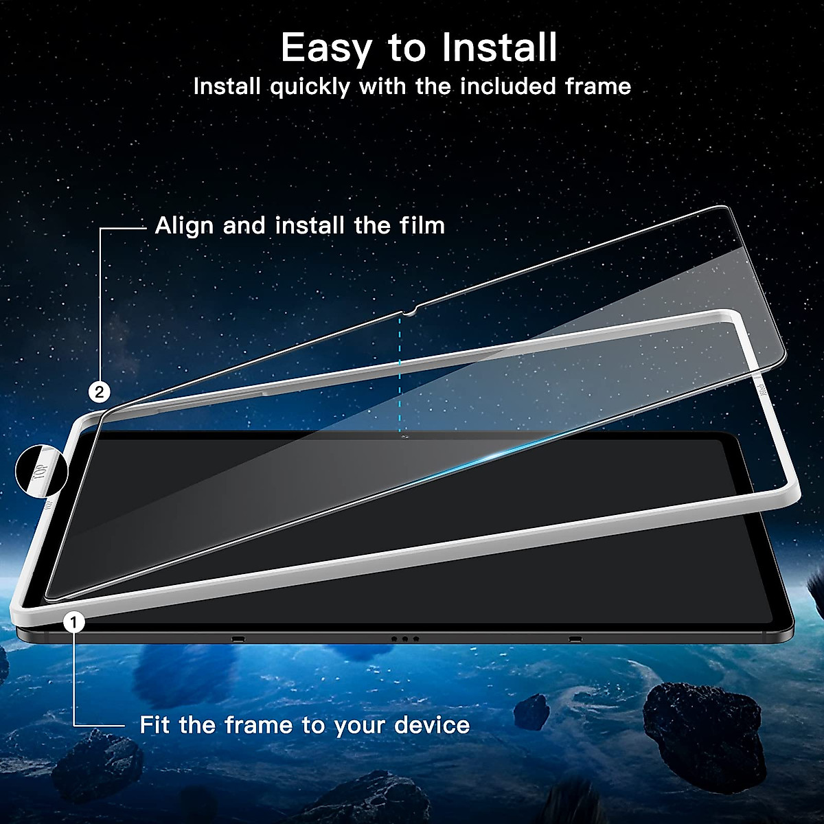 JETech Screen Protector for Samsung Galaxy Tab S8 Plus 2022 / Tab S7 FE 2021 / Tab S7 Plus 2020 12.4-Inch with Easy Installation Frame, Tempered Glass Film, HD Clear, 2-Pack