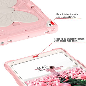YINLAI for iPad 6th Generation Cases,iPad 9.7 Inch 6th/5th Generation 2018/2017/iPad Air 2nd Gen/iPad Pro 9.7 Case with Pencil Holder Butterfly Kickstand Girls Kids Shockproof Protective Cover,Pink
