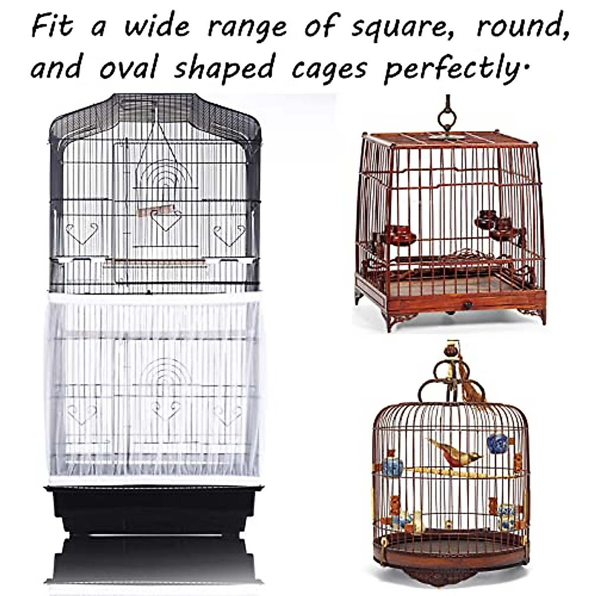 Tamu style Bird Cage Seed Catcher, Large, Stretchy Form Fitting Mesh Skirt Cover for Parrot Enclosures, Light and Breathable Fabric, Prevent Scatter and Mess, Reusable